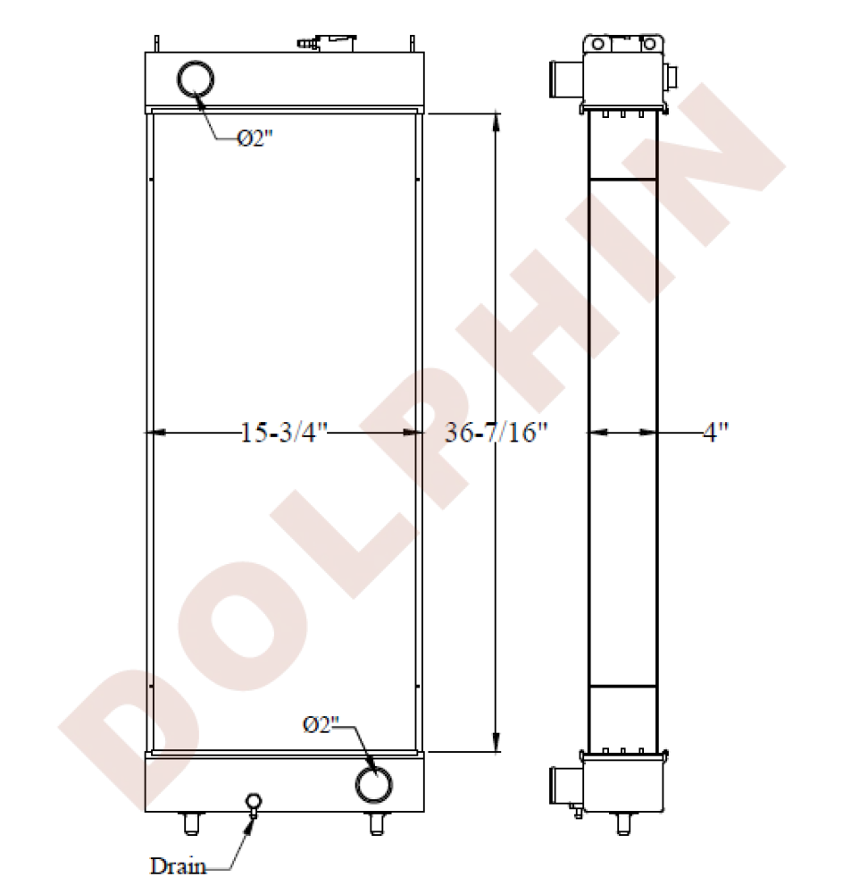 CATERPILLAR RADIATOR - 36-7/16 x 15-3/4 x 4" | Dolphin Heat Exchanger USA
